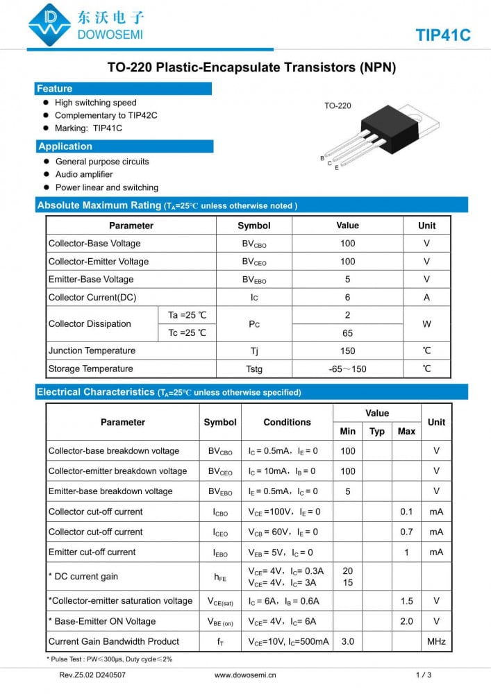 TIP41C datasheet page 1