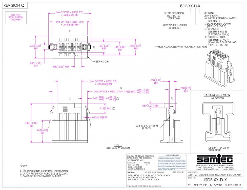 Samtec ISDF series technical drawing page 1