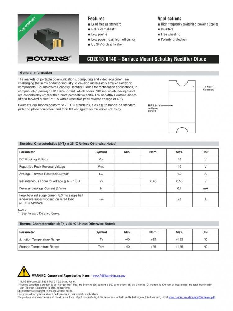 CD2010-B140 datasheet page 1