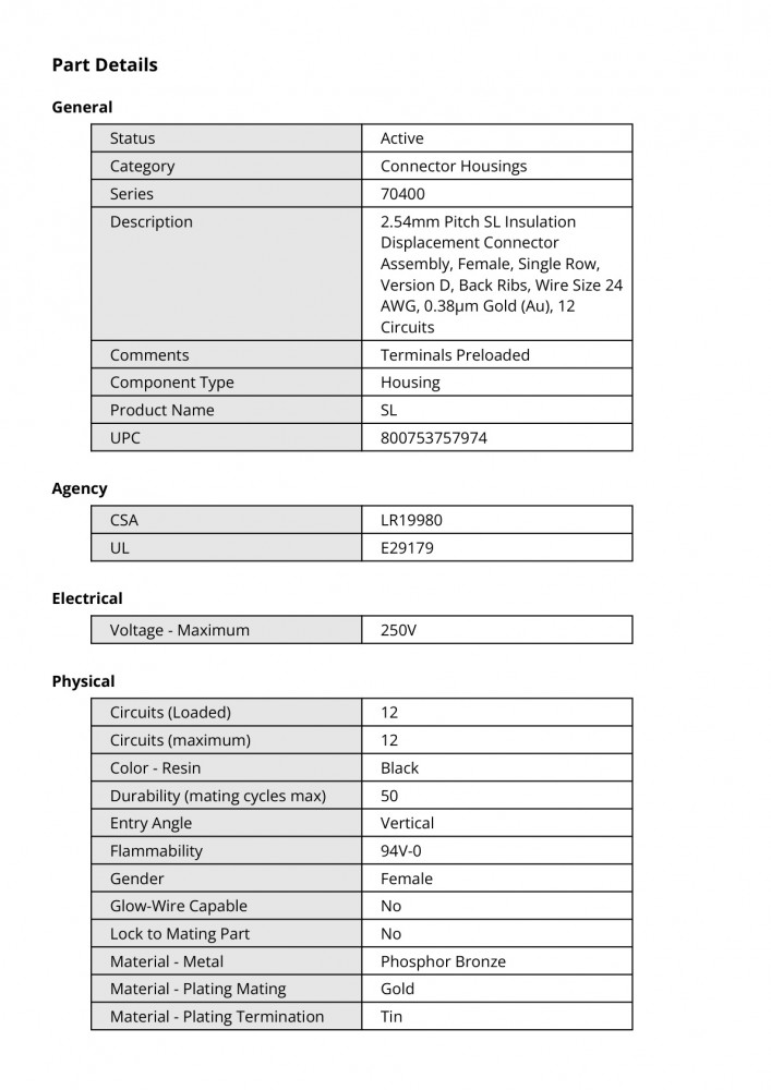 MOLEX SL product specification page 2
