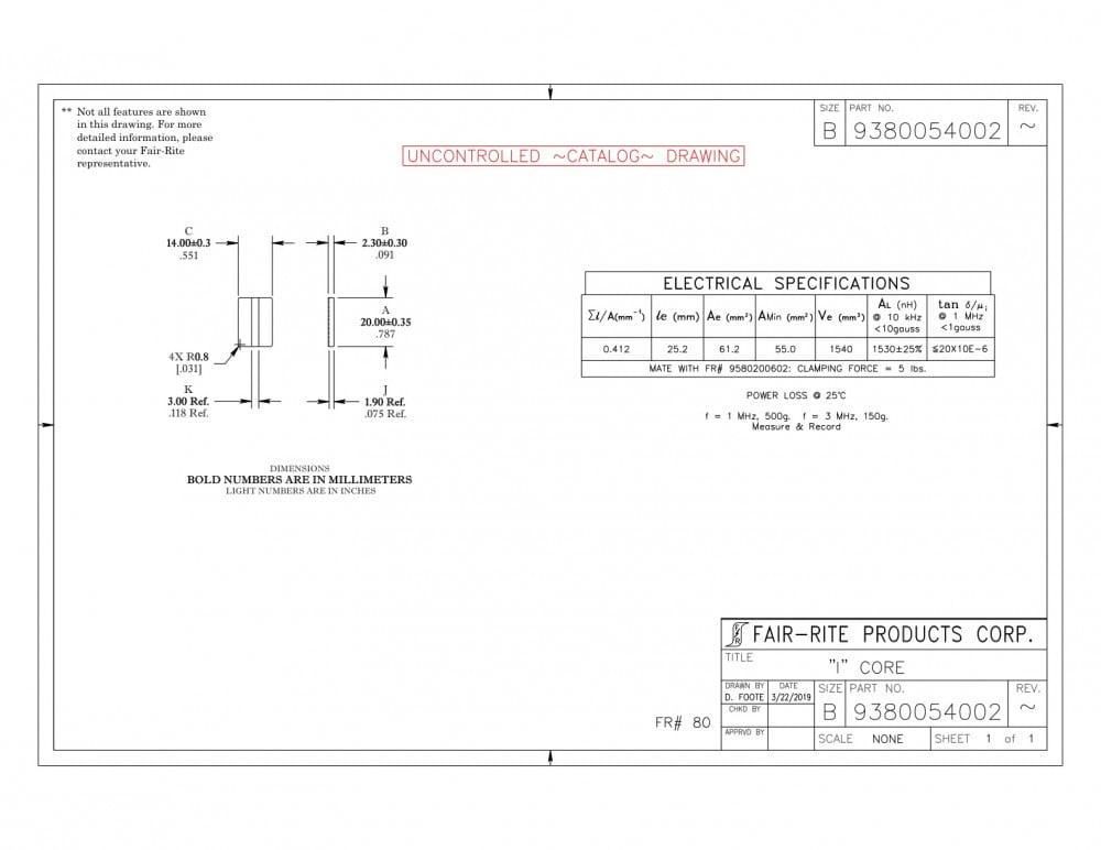 Fair-Rite 9380054002 technical drawing