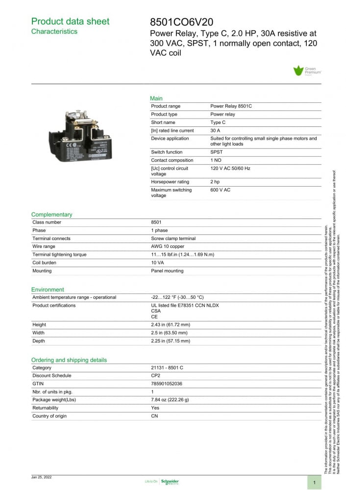 8501CO6V20 technical document page 1