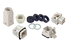 Heavy-Duty Connector Kit, 3 Pole, Series S-A Female/Male Inserts, M20 Plastic Gland, M20 Plastic Hood-Top Entry, Bulkhead Housing-Vertical, 1 Lever, Size 3A «21x21», Grey White for sale