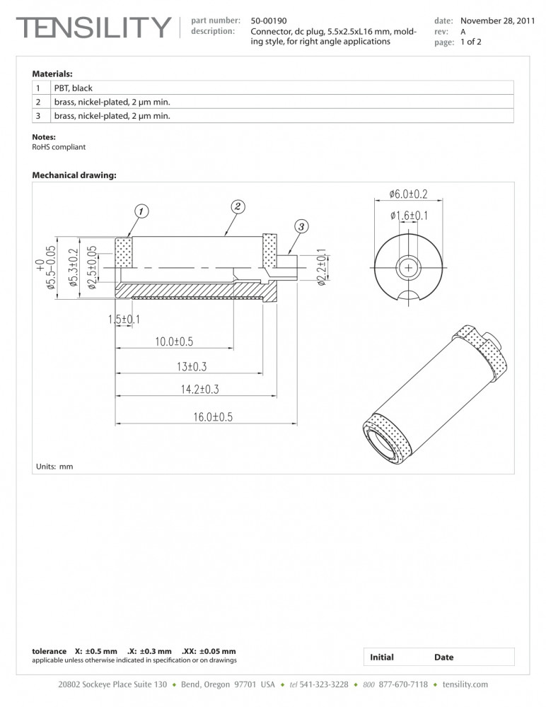 Tensility International 50-00190 technical document image 1