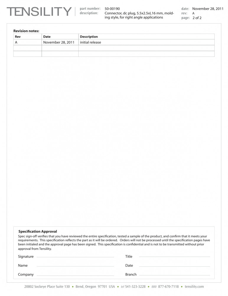 Tensility International 50-00190 technical document image 2