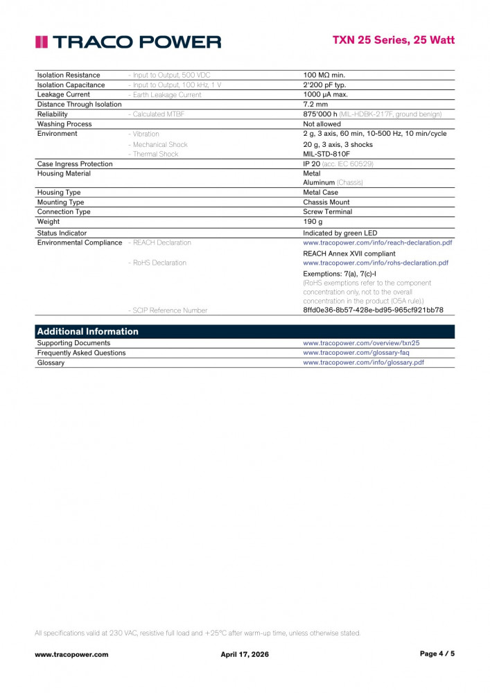 TXN 25 series technical document page 4