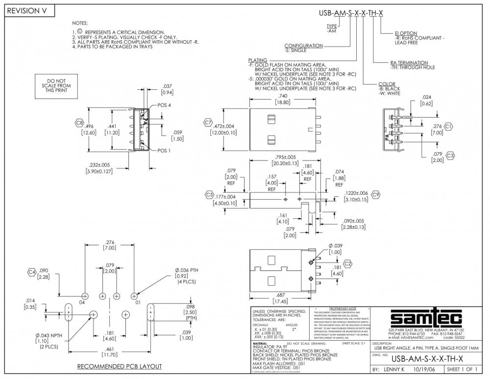 Samtec USB-AM-S-S-B-TH-R technical document preview