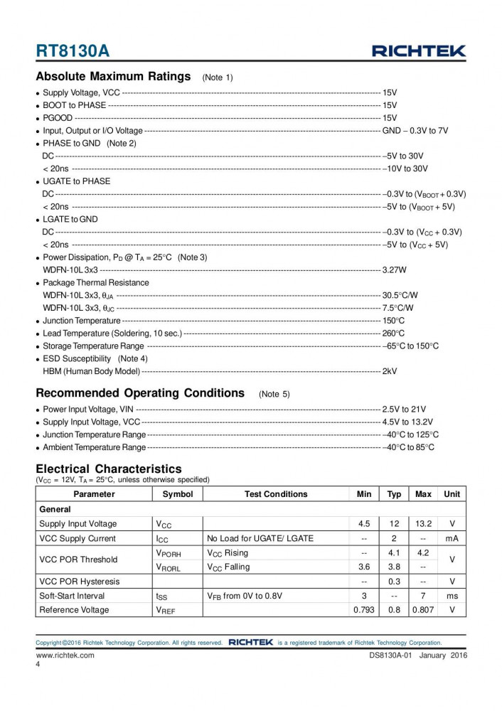 RT8130A datasheet page 4
