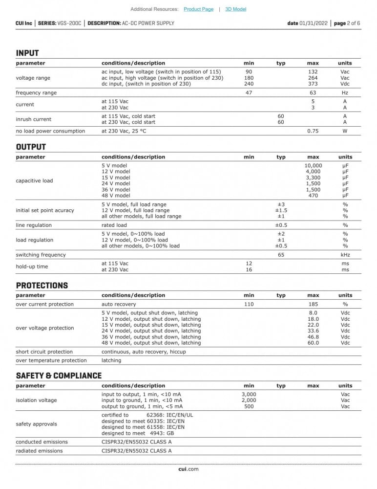 CUI VGS-200C datasheet page 2