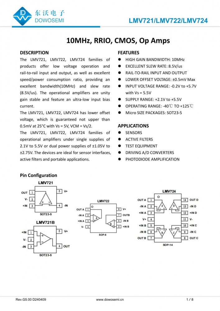 LMV721-DW datasheet page 1