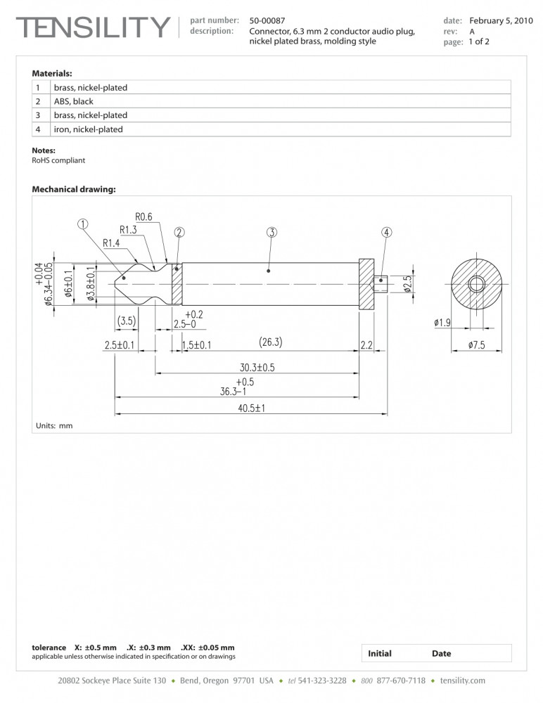 Tensility International 50-00087 specification page 1