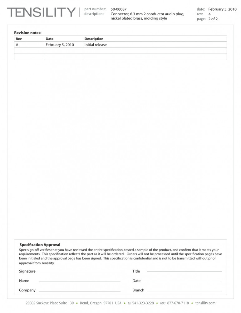 Tensility International 50-00087 specification page 2