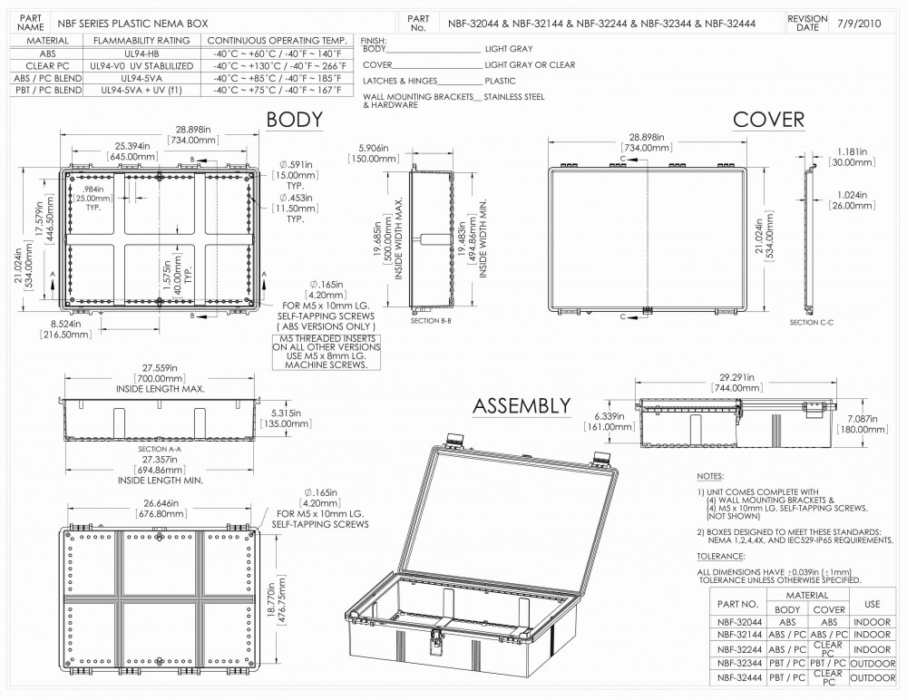 Bud Industries NBF Series plastic NEMA box technical document