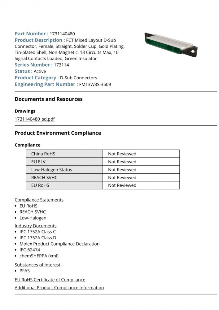 MOLEX 1731140480 technical drawing, page 1