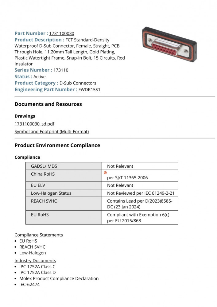 MOLEX 1731100030 drawing page 1
