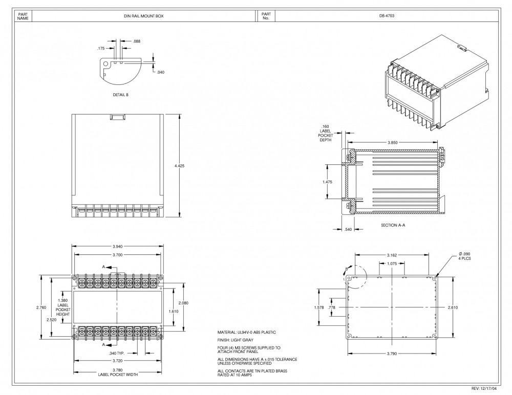 DB-4703 DIN rail mount box product drawing