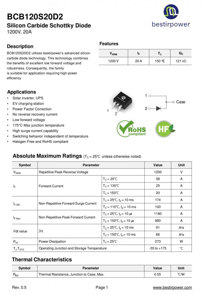 BCB120S20D2 datasheet page 1