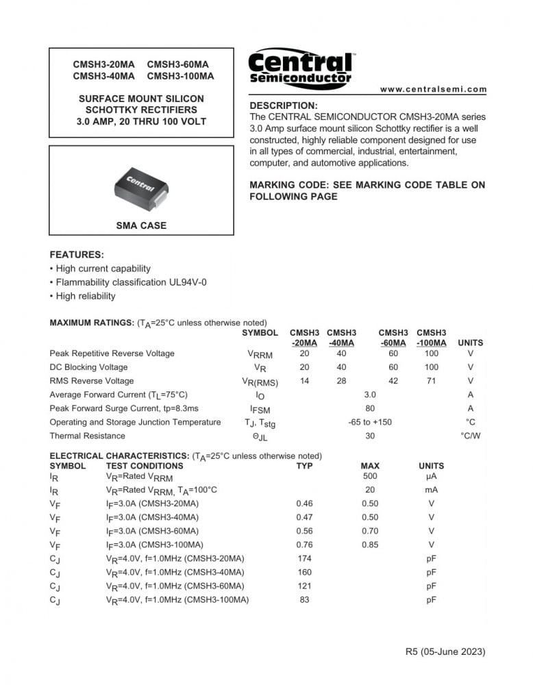 CMSH3-40MA datasheet page 1