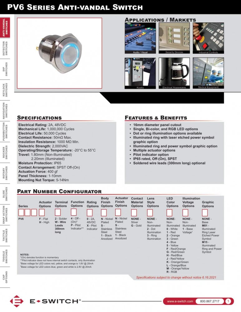 PV6 series datasheet page 1