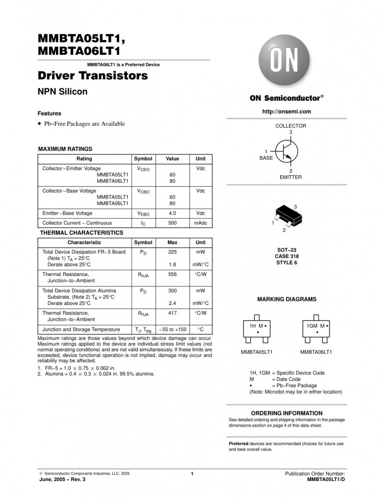 MMBTA06LT1 datasheet page 1
