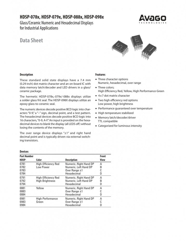 HDSP-0784 datasheet page 1