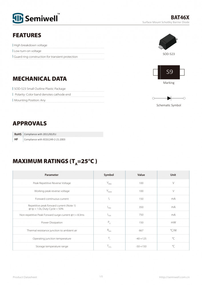 BAT46X datasheet page 1