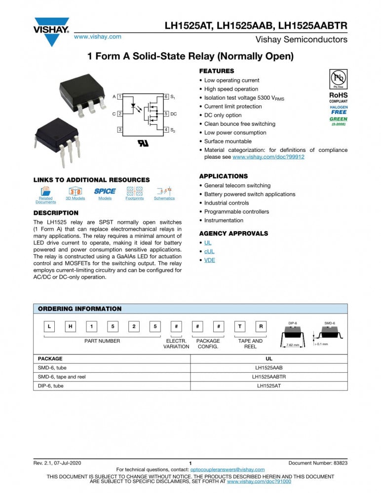 LH1525AABTR datasheet page 1