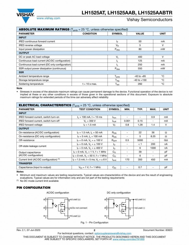 LH1525AABTR datasheet page 2