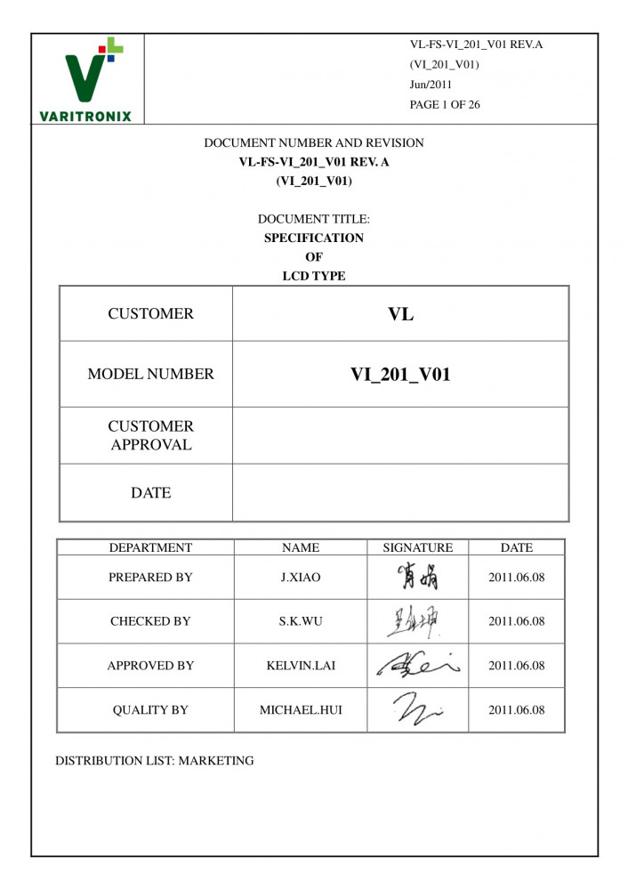 VI-201-DP specification page 1