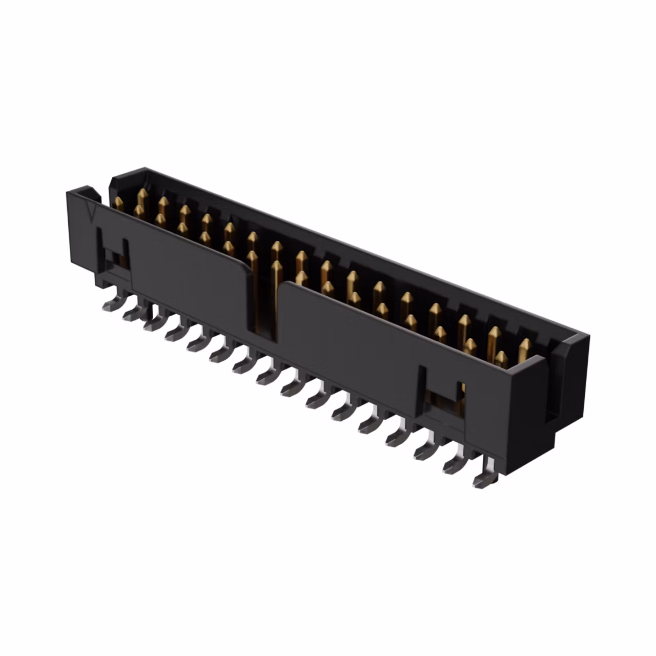 2.00mm Pitch, Milli-Grid PCB Header, Dual Row, Vertical, Surface Mount, Shrouded, 32 Circuits, 0.38µm Gold (Au) Plating, Dual Side Slots, Dual Friction Locks, Center Polarization, with Pegs, Tube for sale