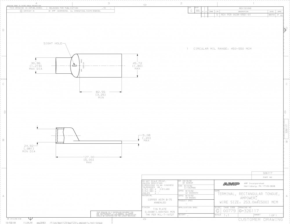 TE Connectivity 326117 technical drawing revision block