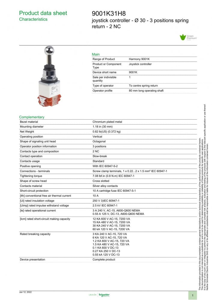 9001K31H8 technical document page 1