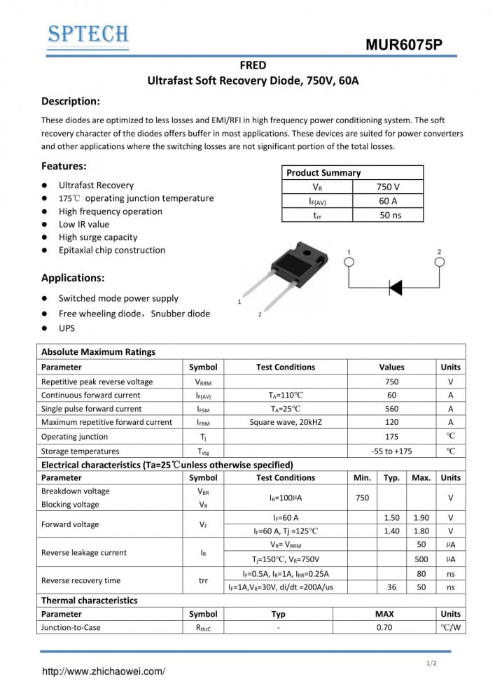 MUR6075P datasheet page 1
