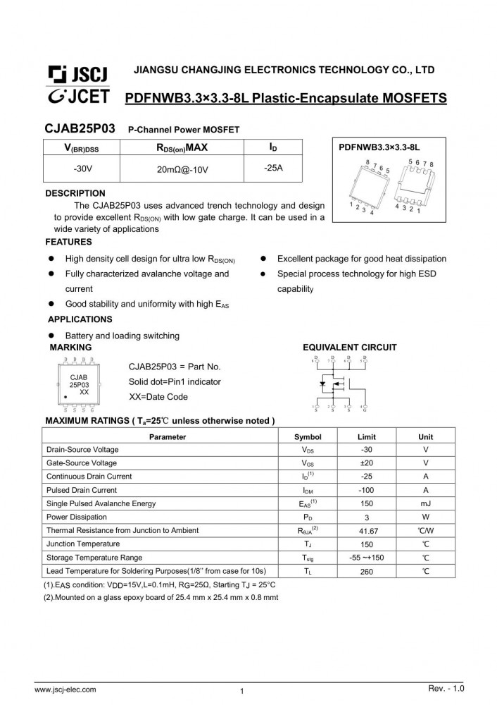 CJAB25P03 datasheet page 1