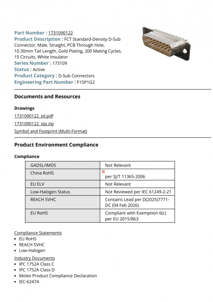 MOLEX 1731090122 technical drawing preview, page 1