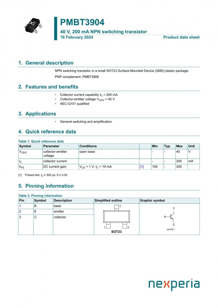 PMBT3904,215 datasheet page 1
