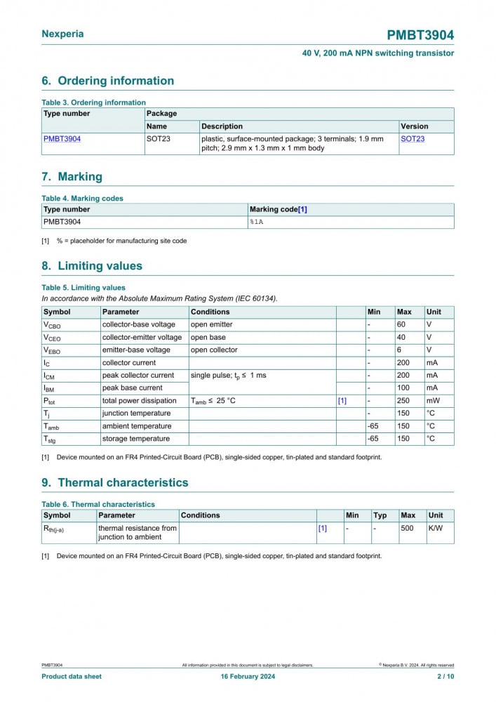 PMBT3904,215 datasheet page 2