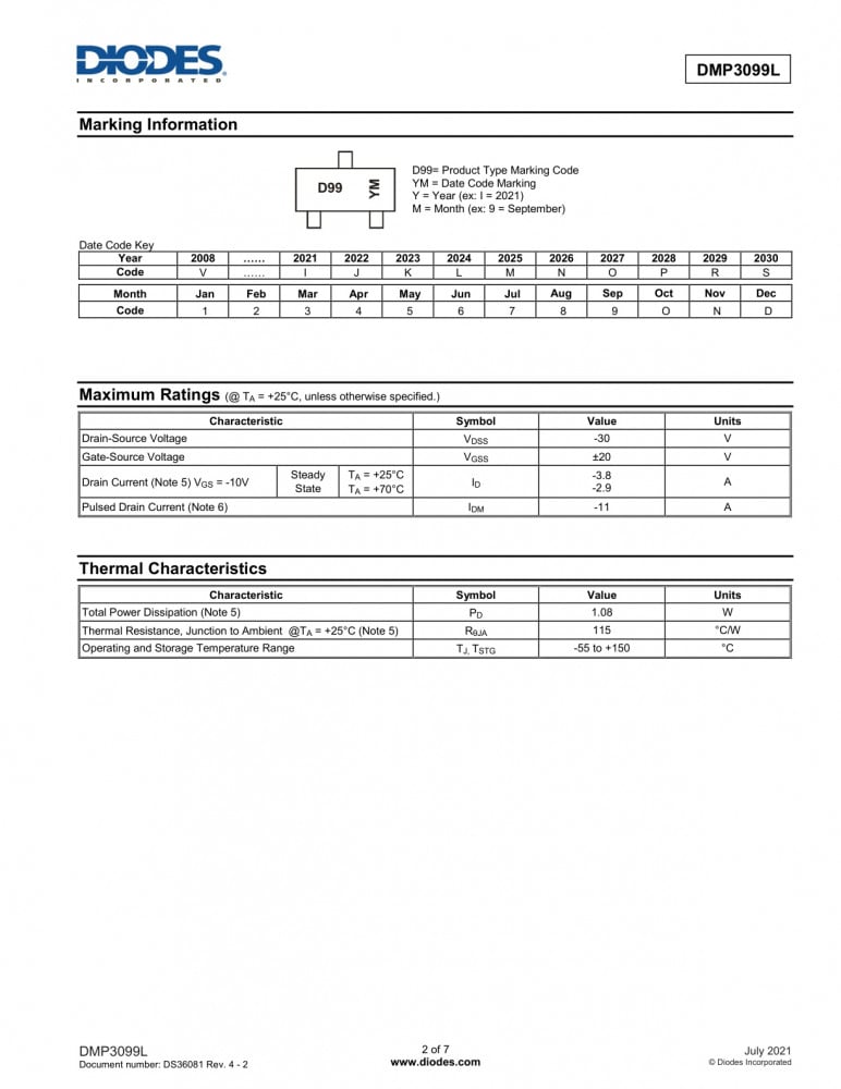 DMP3099L-7 datasheet page 2