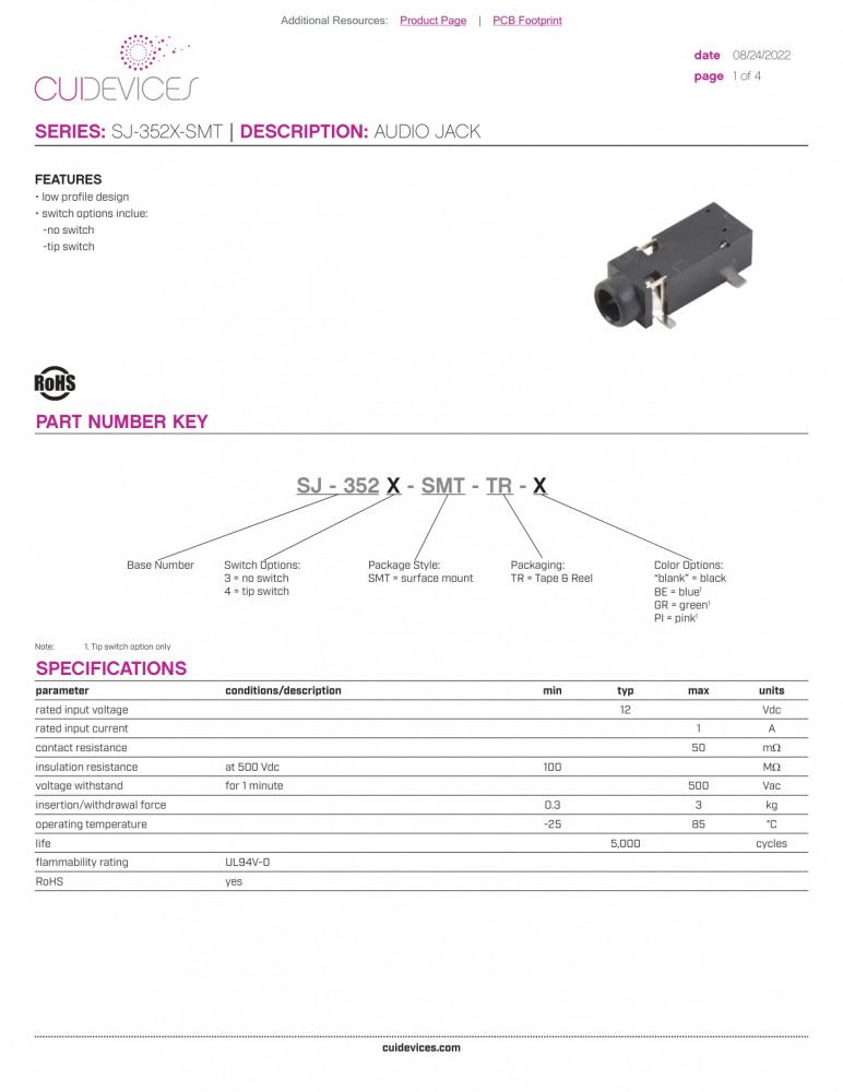 SJ-3524-SMT-TR-PI datasheet page 1