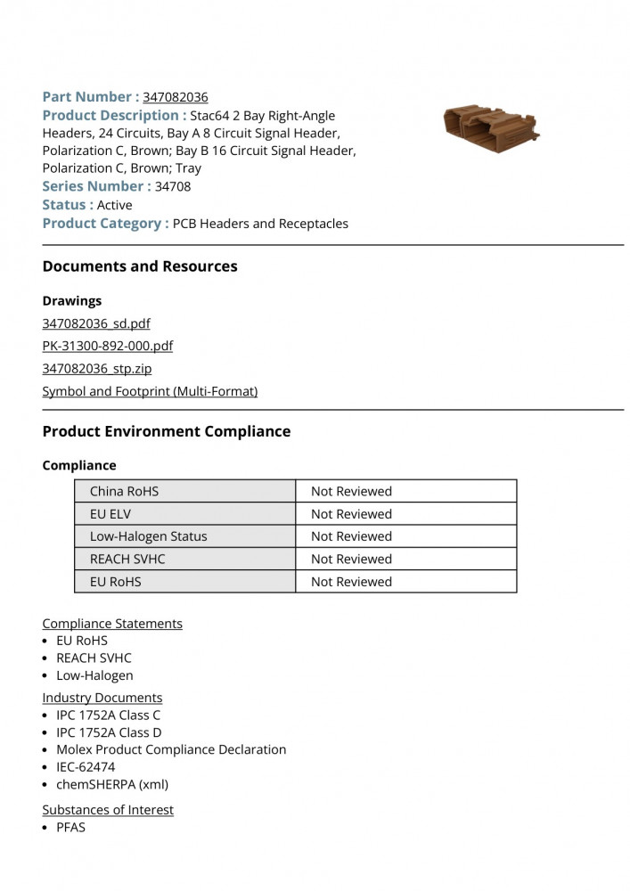 MOLEX 347082036 technical document page 1