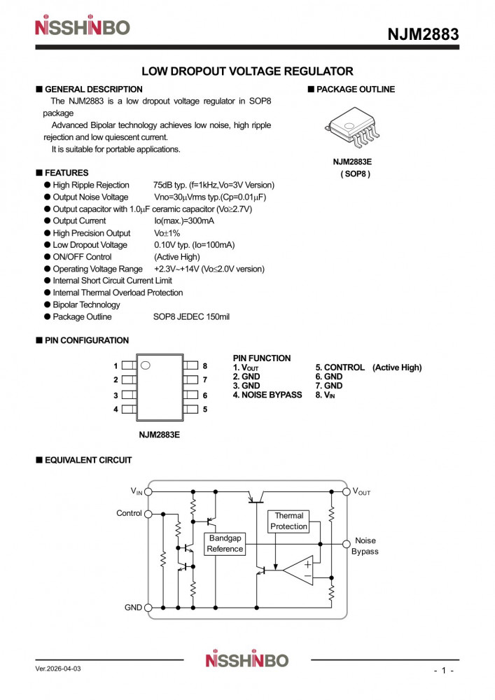NJM2883 datasheet page 1