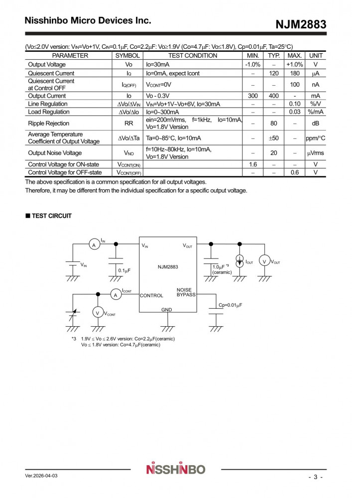 NJM2883 datasheet page 3