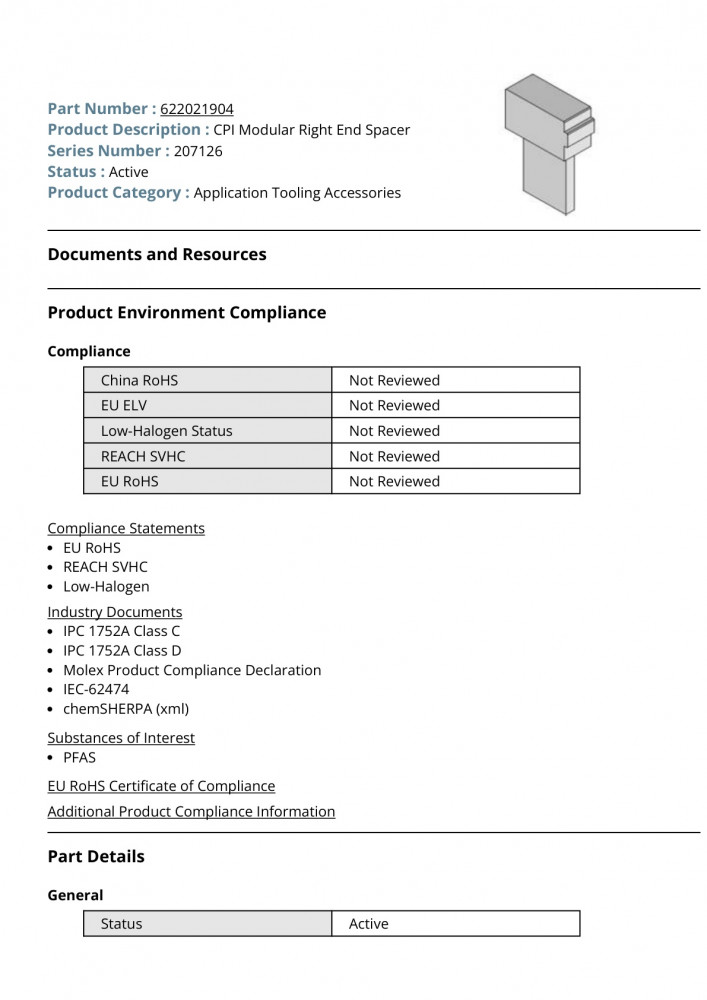 Technical document visual for Molex 622021904, page 1