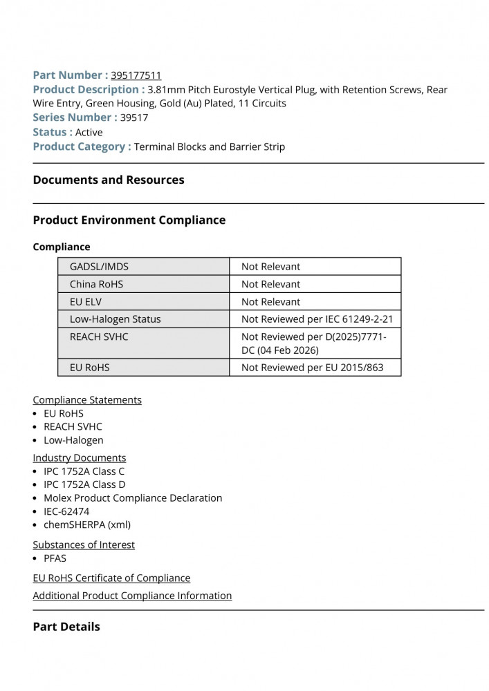 Technical document image 1 for MOLEX 395177511