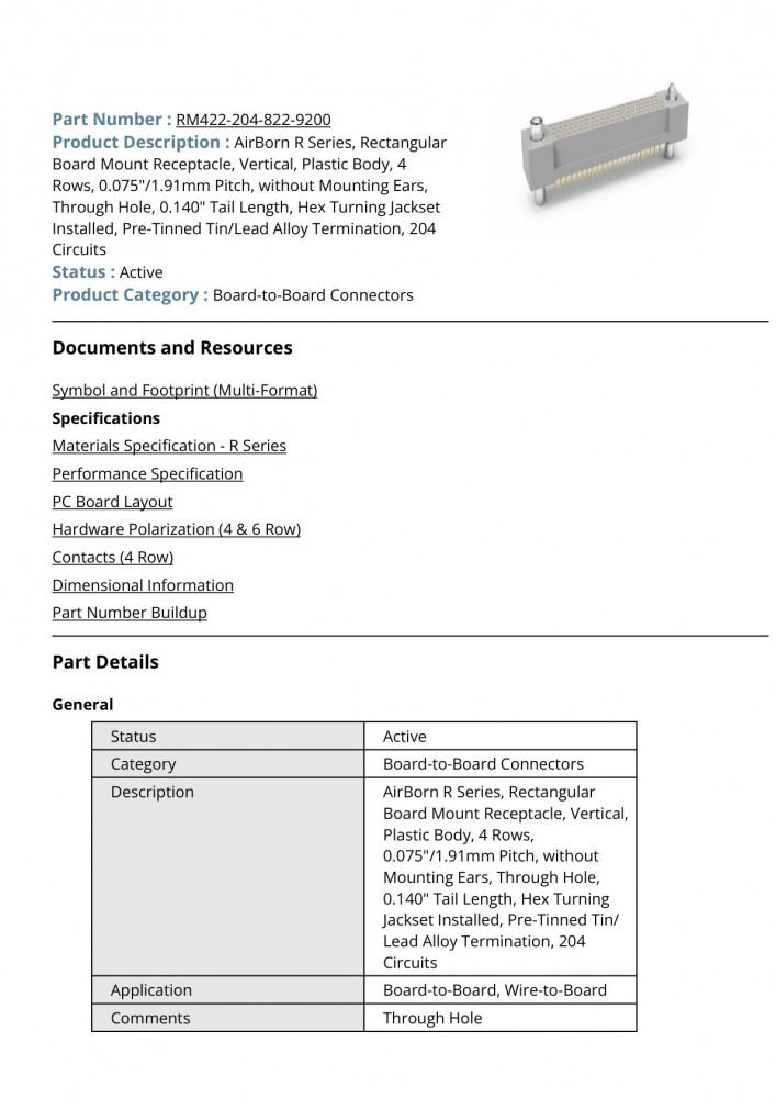 RM422-204-822-9200 technical document sheet 1