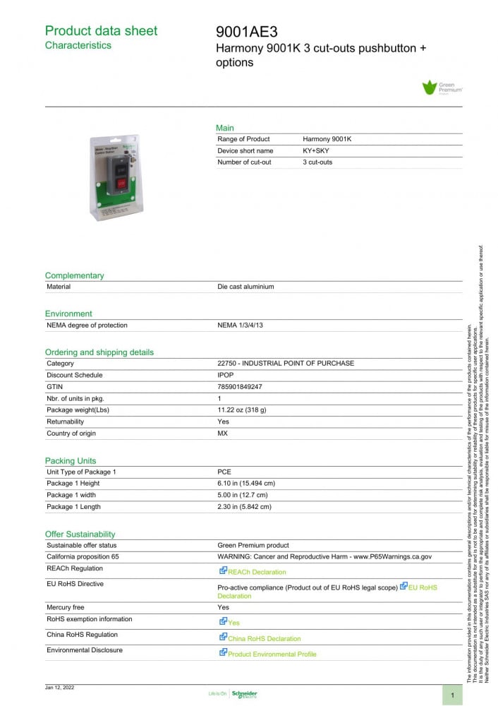 9001AE3 technical document page 1
