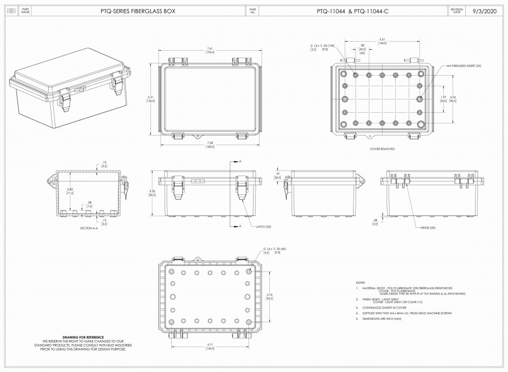PTQ-11044 enclosure product drawing reference