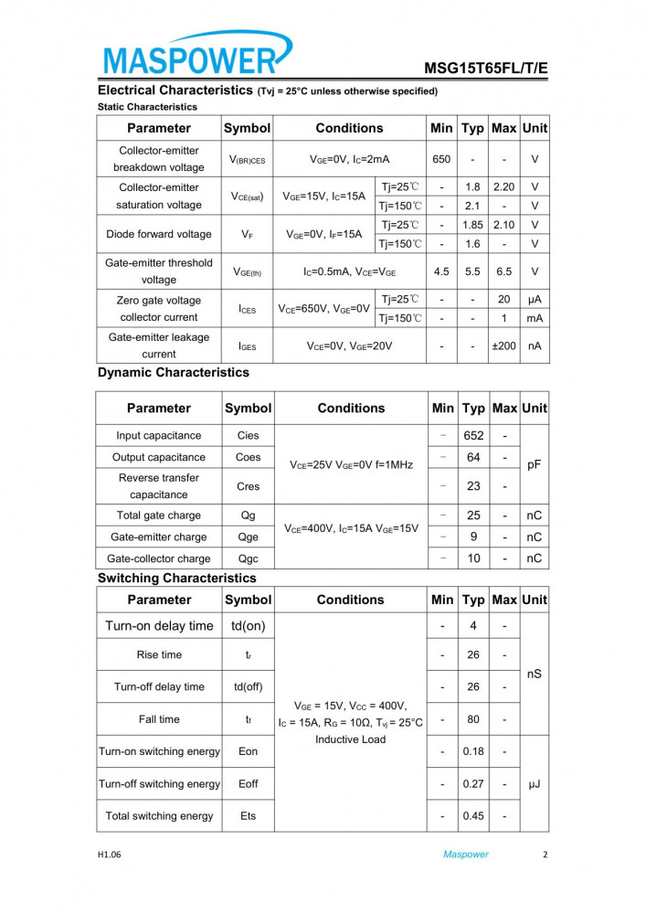 MSG15T65FL datasheet page 2