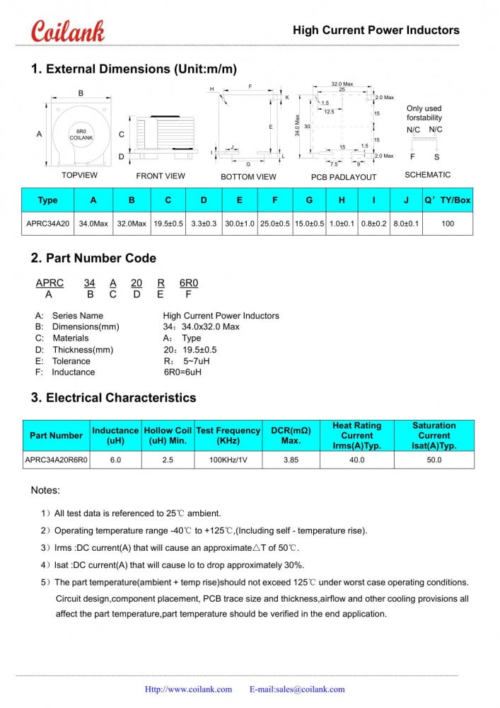 Coilank APRC34A20R6R0 technical drawing