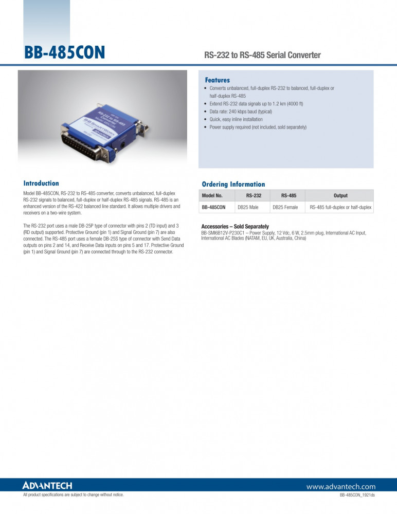 BB-485CON technical document page 1